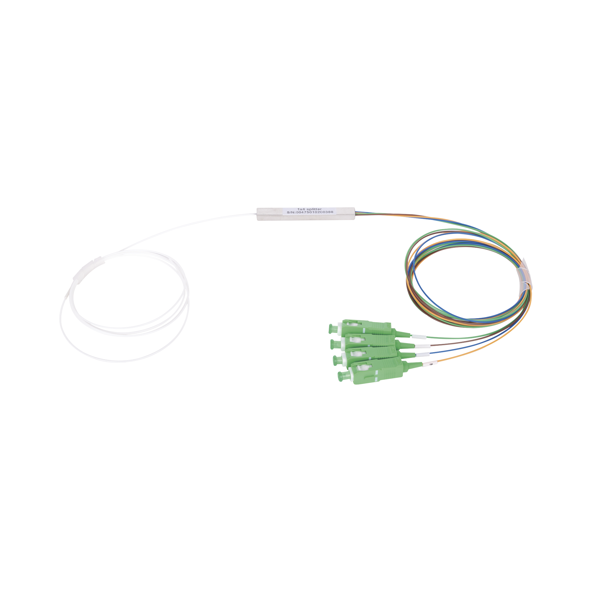 Splitter (Divisor Óptico) tipo PLC, de 1x4, conectores SC/APC de salid ...